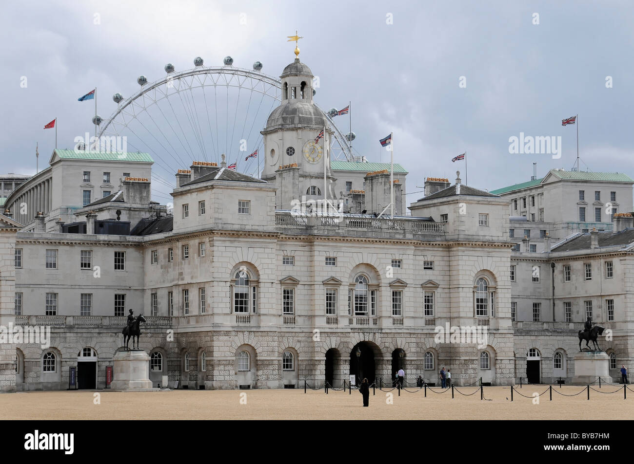 Horse Guards parade ground, London Eye in the back, London, England ...
