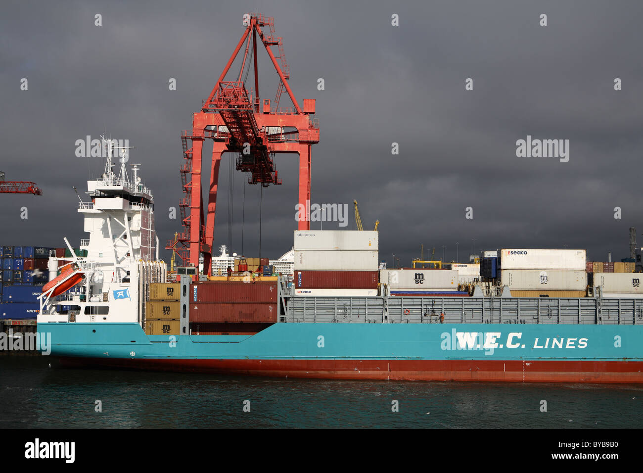 Loading a container ship in Dublin Port Ireland Stock Photo - Alamy