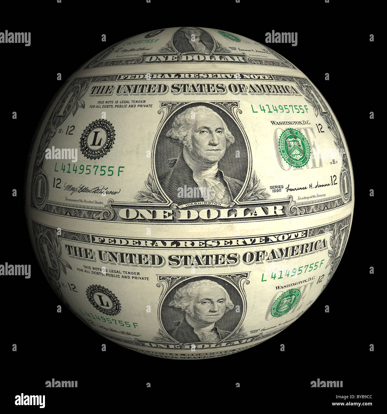 Dollar sphere on a black background Stock Photo - Alamy
