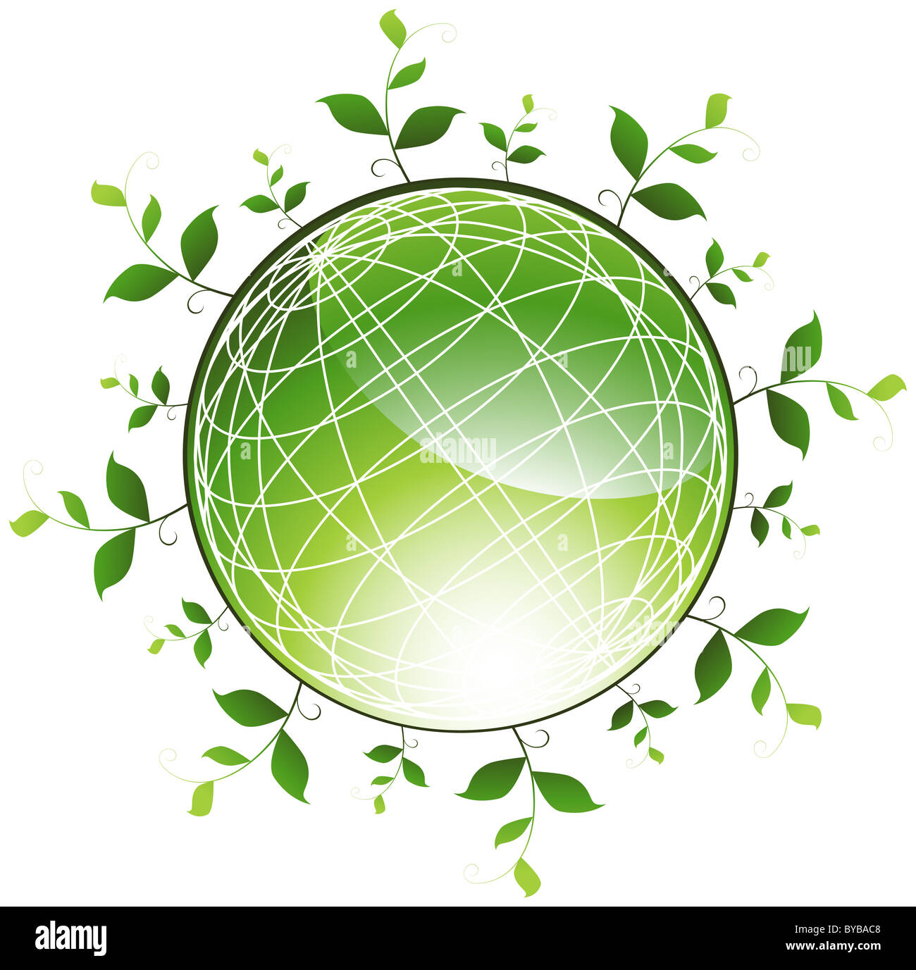 3D globe icon with plant life on green earth Stock Photo - Alamy
