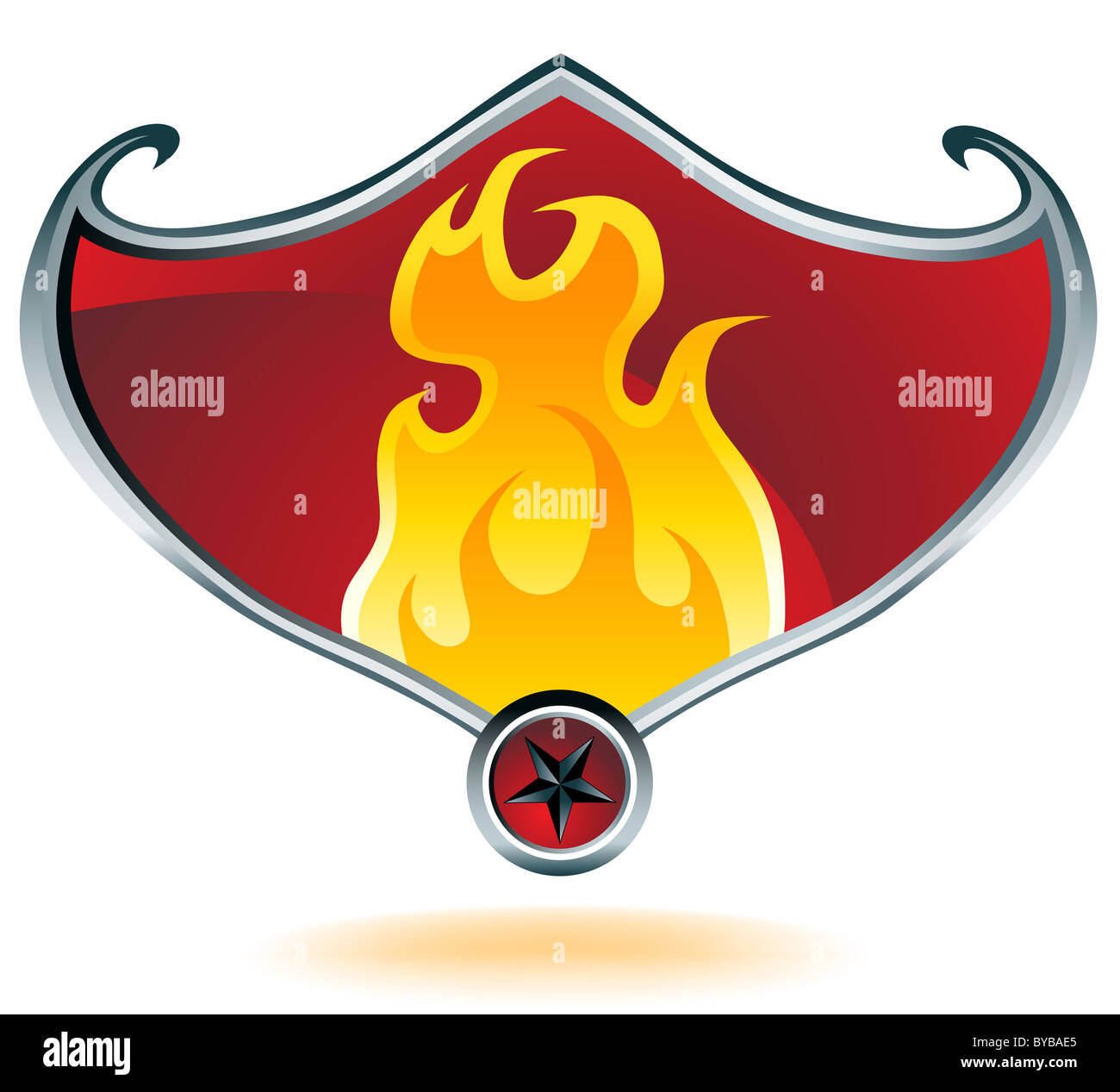 3D image of a shield with fire Stock Photo - Alamy