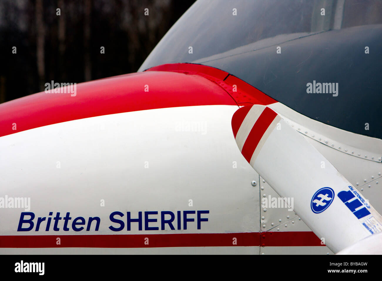 The nose and front window of the Britten Sheriff airplane at the ...