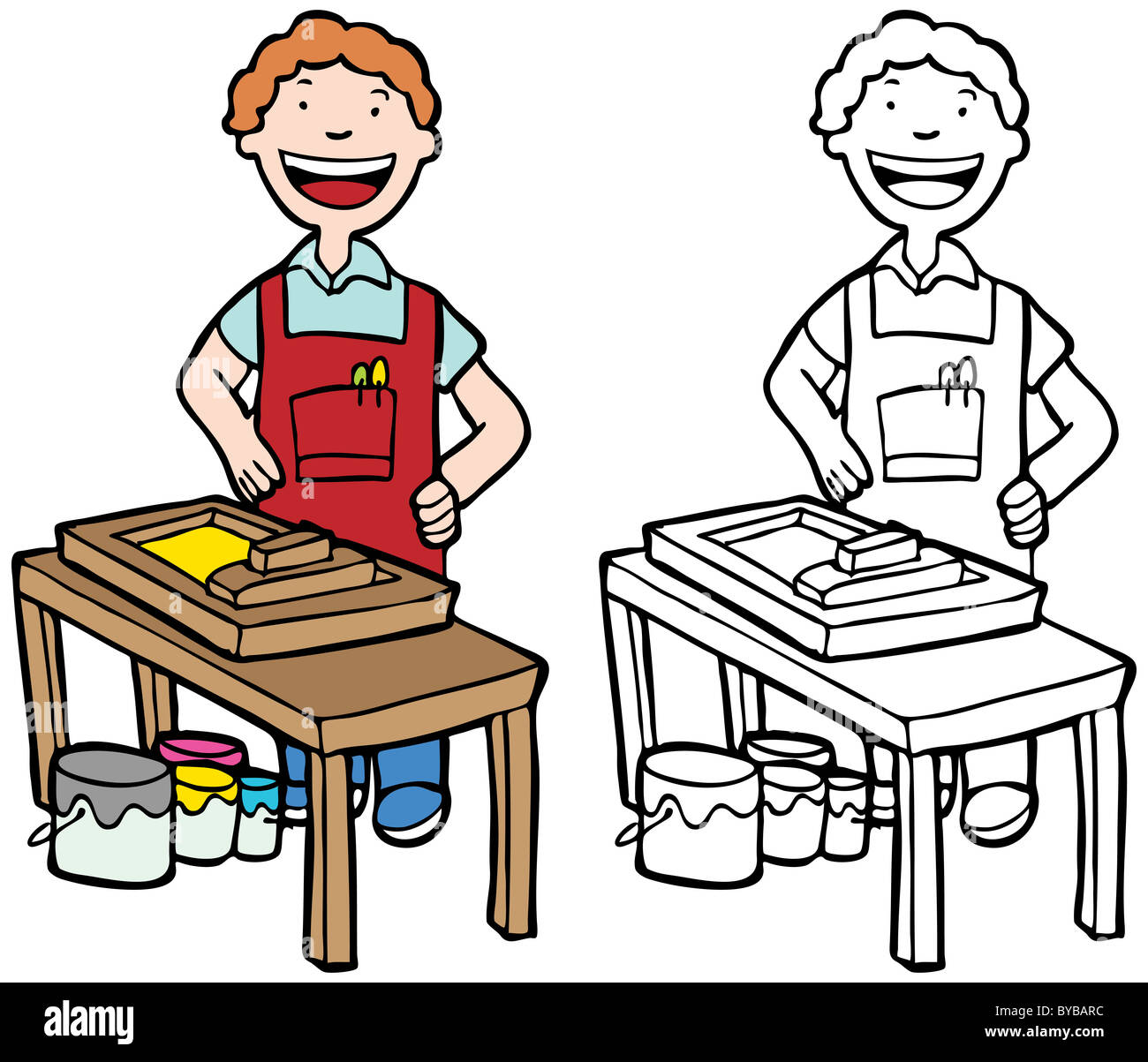 Cartoon image of a printer professional - color and black/white ...