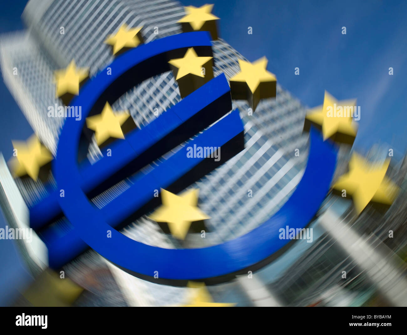 Symbol of the euro currency, the European Central Bank behind, ECB ...