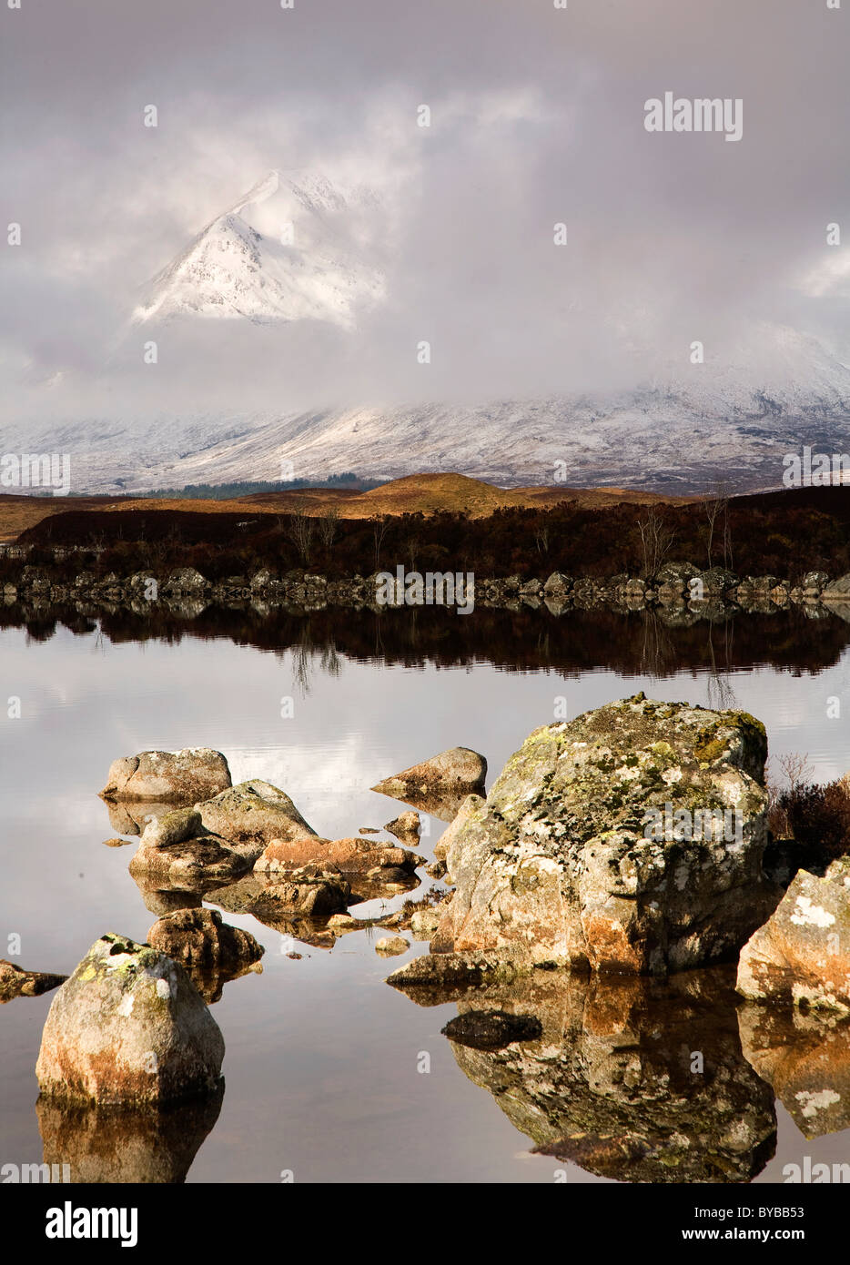 A view across Lochan Na Achlaise, Beinn Toaig in the cloudy distance ...