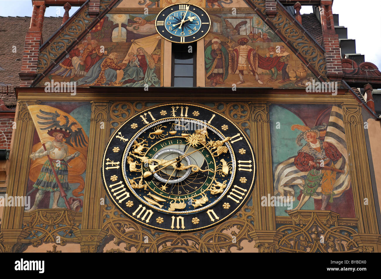 Astronomical Clock, 1581, on the city hall, Marktplatz 1, Ulm, Baden ...