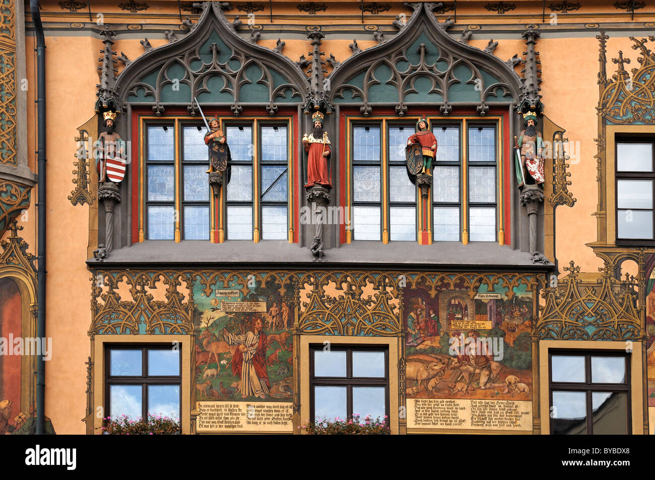 Detail, mural and four elector figures, town hall, 15th century ...