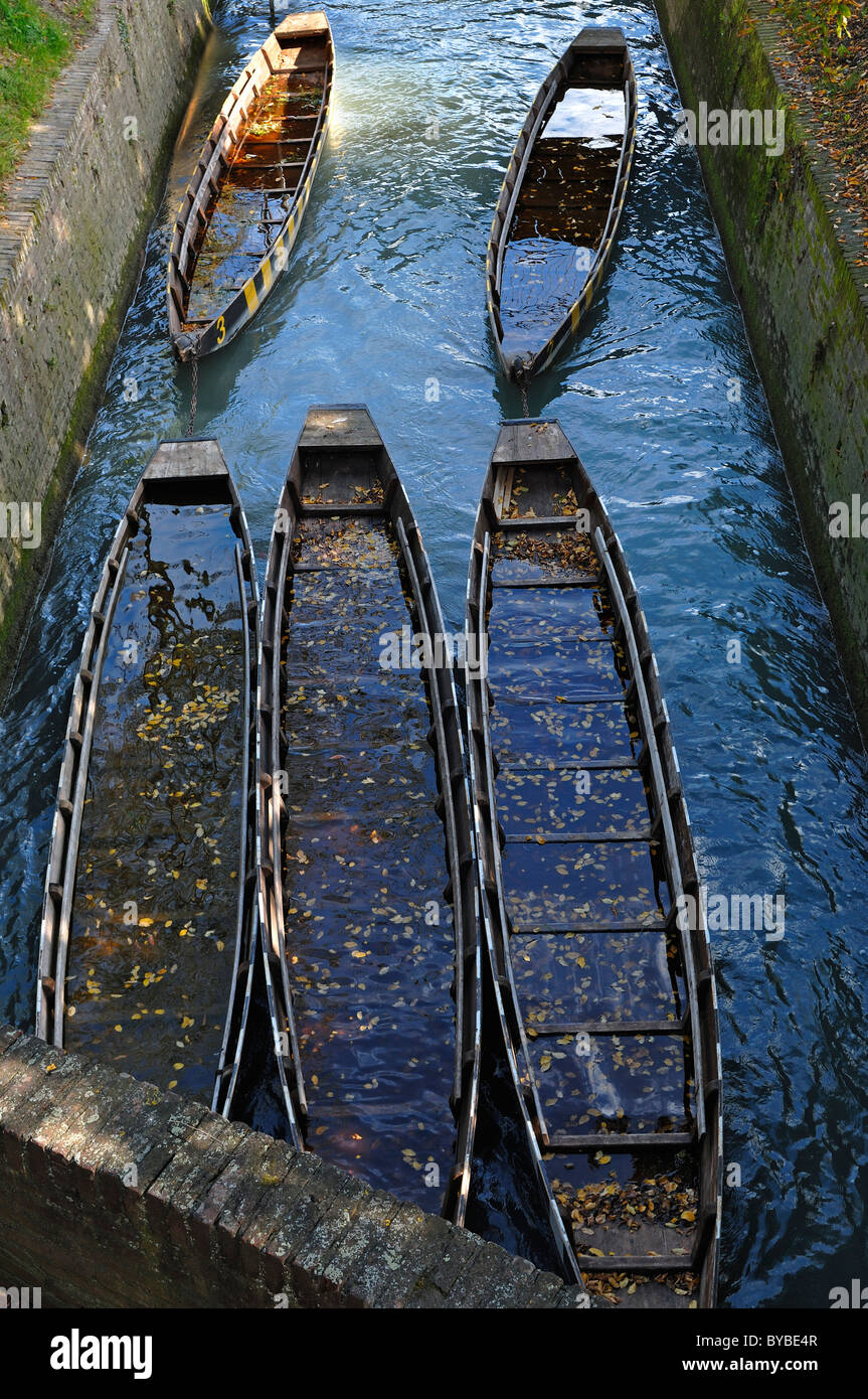 Old fishing boats full of water at anchor on the Danube, Ulm, Baden ...