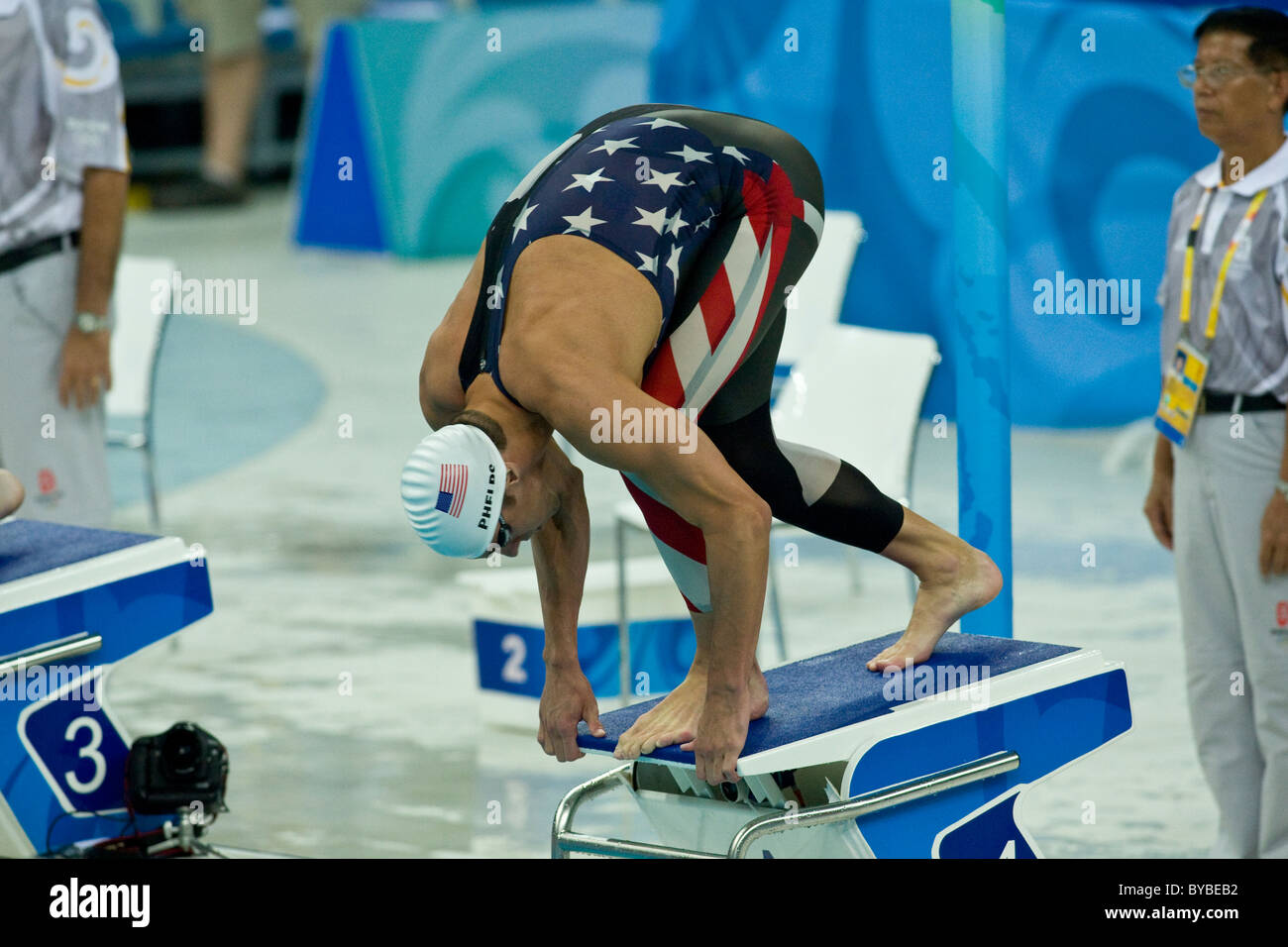 Michael Phelps (USA) competing in the 200 free swimming competition at ...