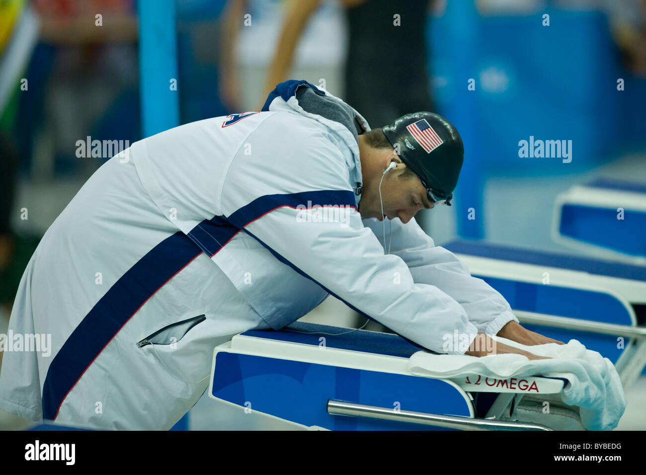 Michael Phelps (USA) prior to the start of the 400Im where he won the ...