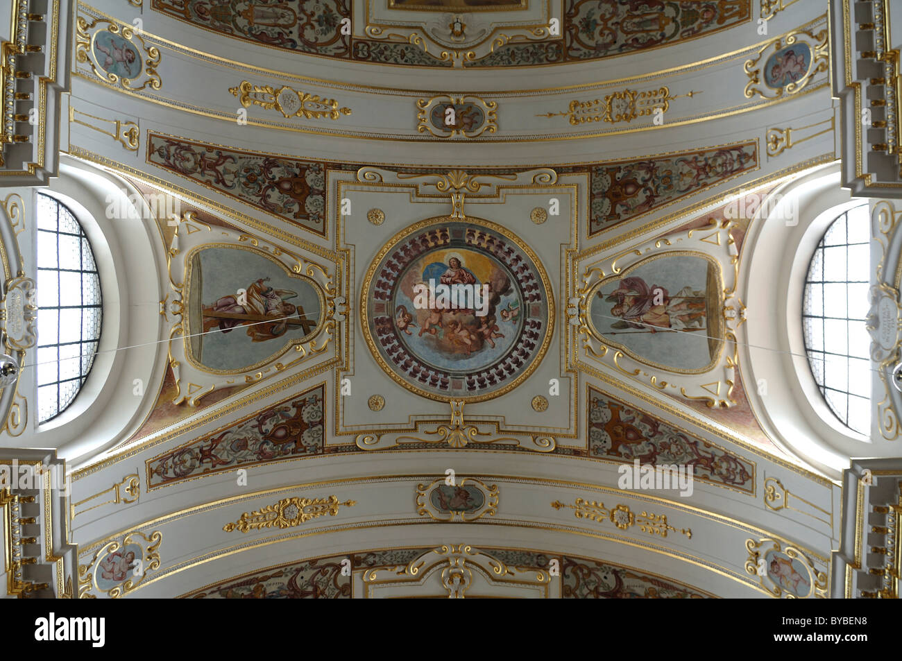 Detail, vaulted ceiling of the baroque Basilica of St. Lorenz, 1652 ...