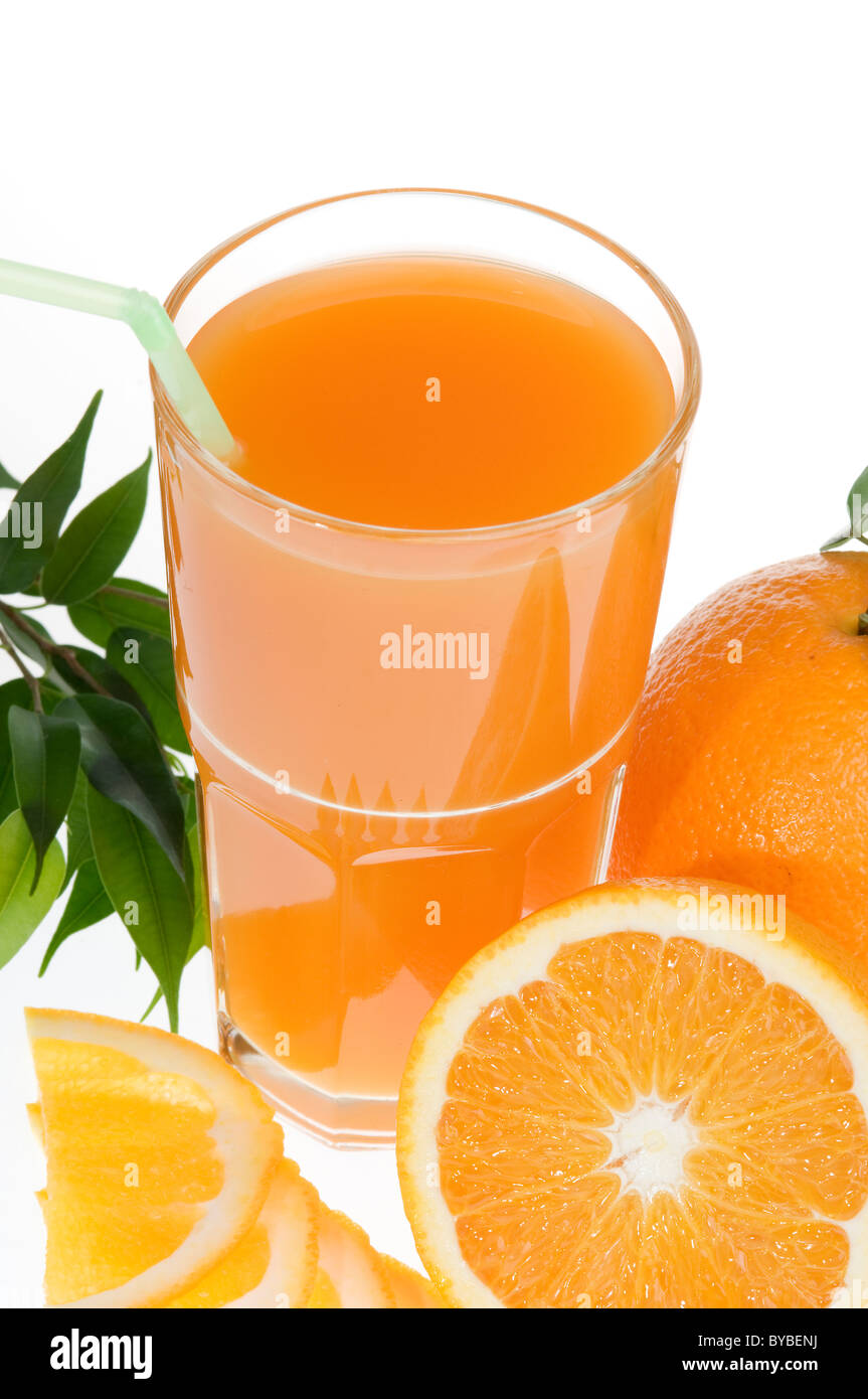 Fresh orange food and juice isolated over white background Stock Photo ...