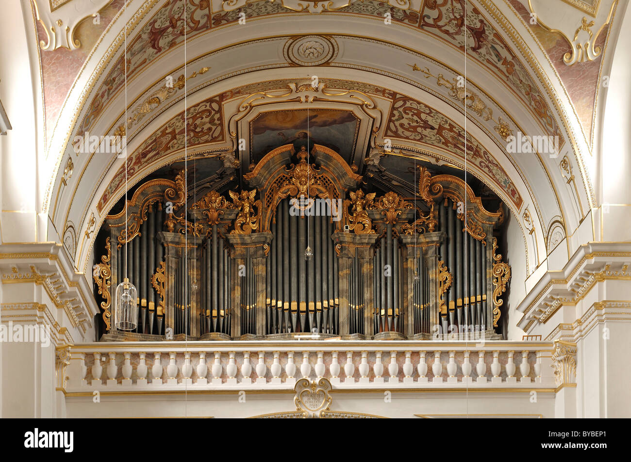 Rococo organ case, 1740, in the baroque Basilica of St. Lorenz, 1652 ...
