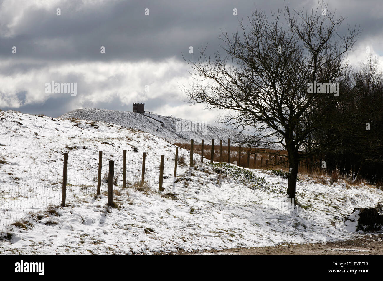 Watch tower at Rivington is Winter snow Stock Photo - Alamy