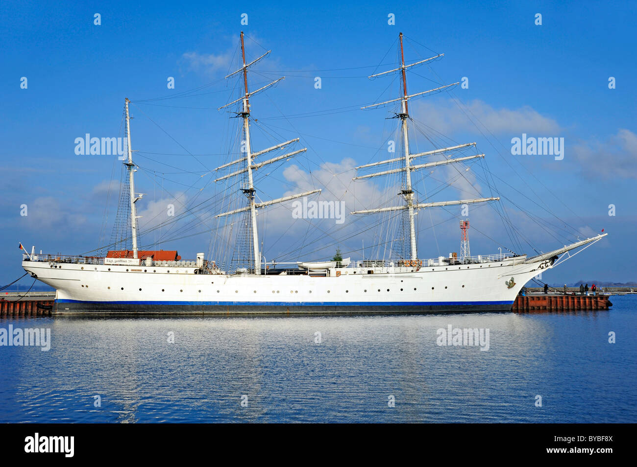 The Gorch Fock, a three-mast barque, in the port of Stralsund, November ...