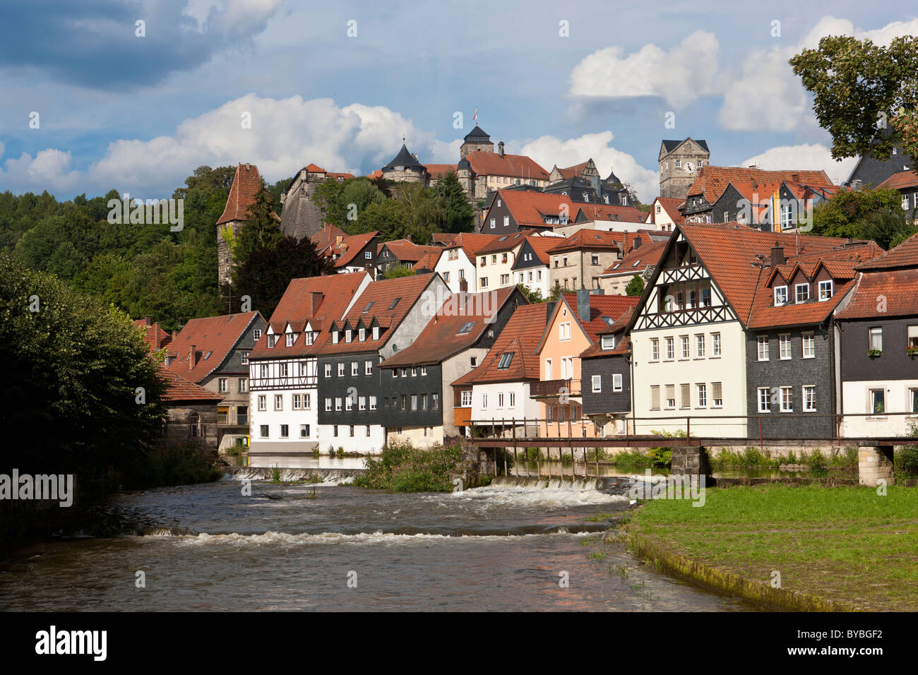 Festung Rosenberg fortress and old town with Hasslach river, Kronach ...