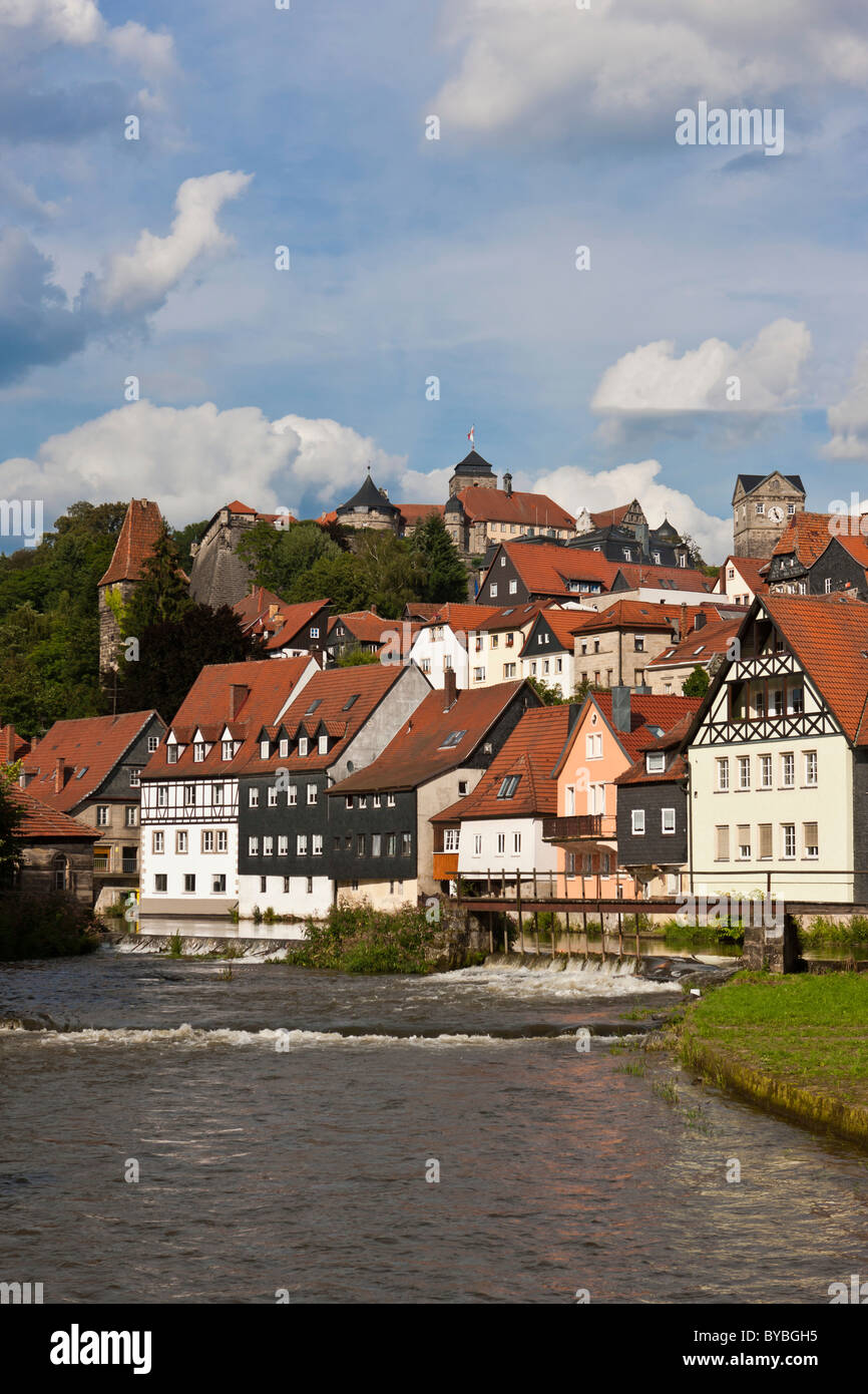 Festung Rosenberg fortress and old town with Hasslach river, Kronach ...