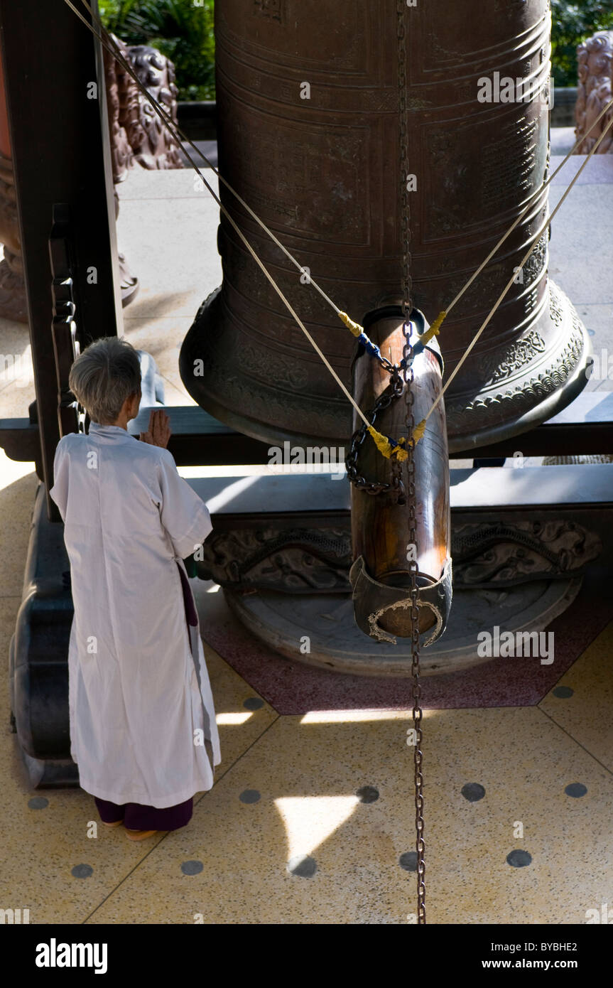 Old man with bell in Long Son Pagoda, Nha Trang, Vietnam, Asia Stock ...