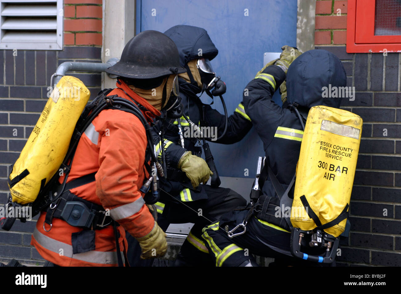 fire service instructor checking ba chamber , uk Stock Photo - Alamy