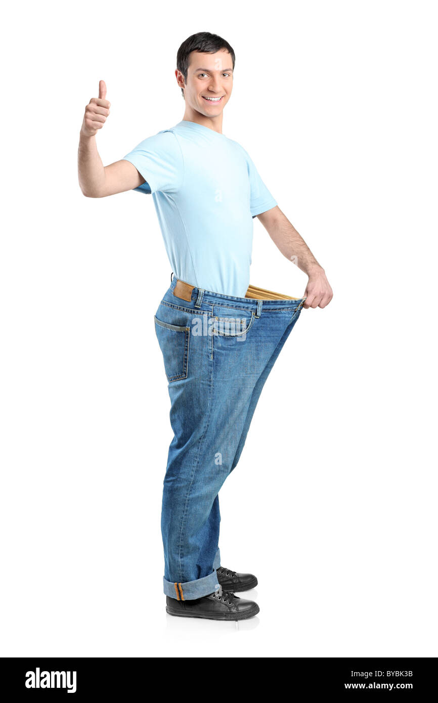 Full length portrait of a weight loss male with thumb up Stock Photo ...