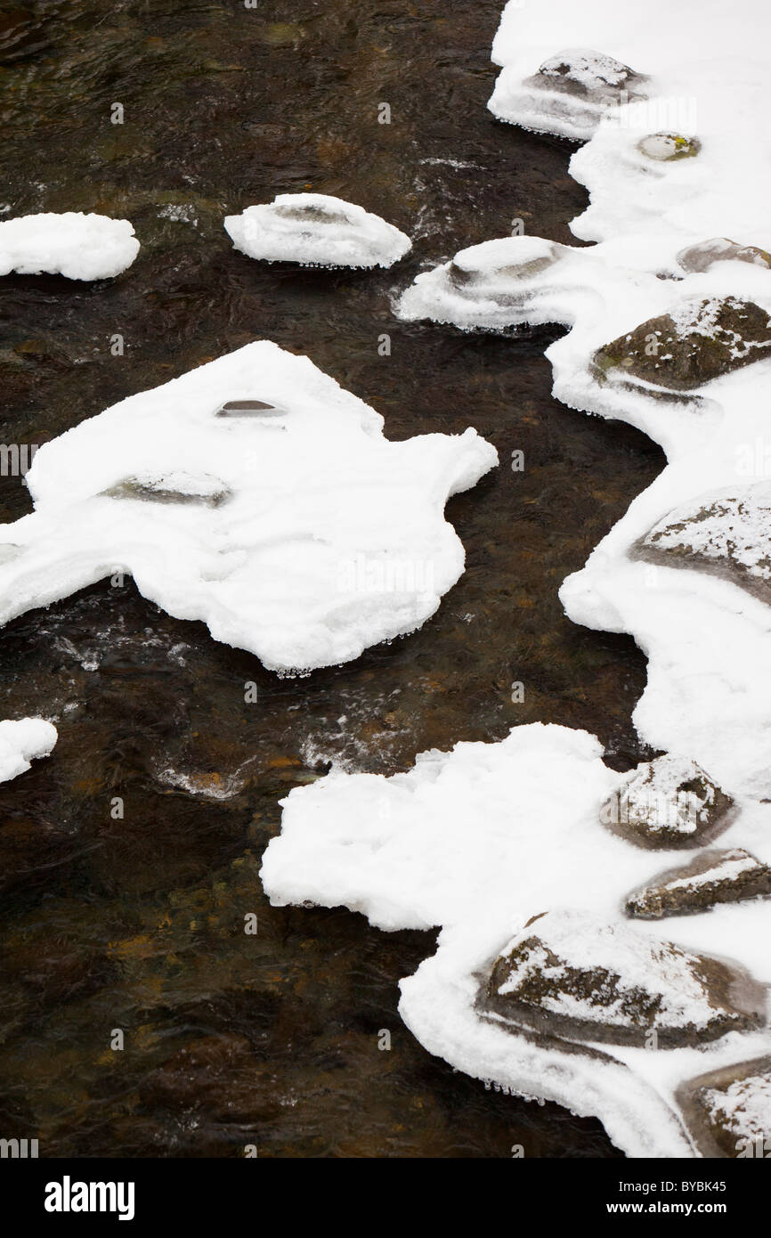 Ice on the River Greta outside Keswick in the Lake District, UK, during ...