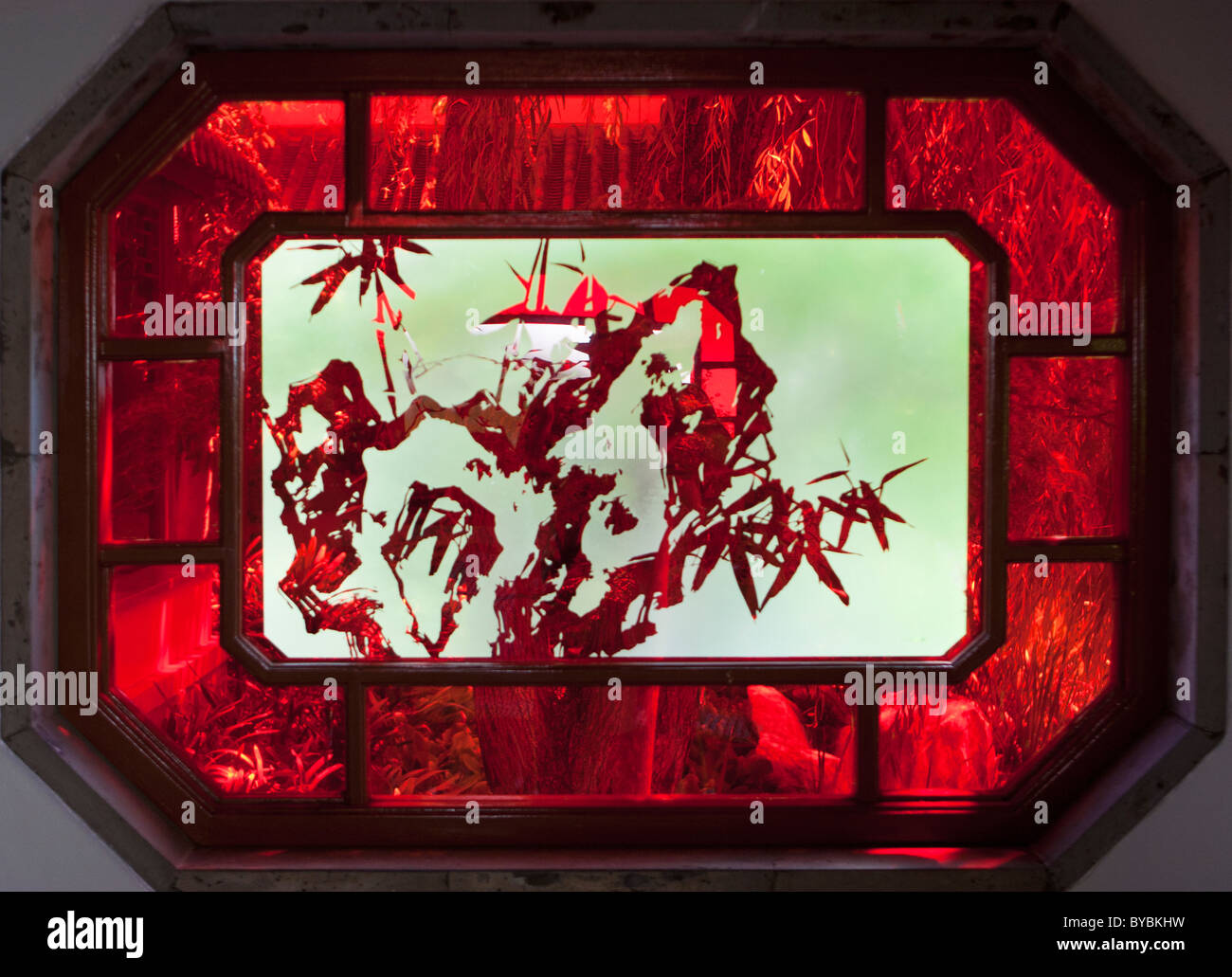 Stained glass at the Chinese Garden in Sydney, depicting bamboo Stock ...