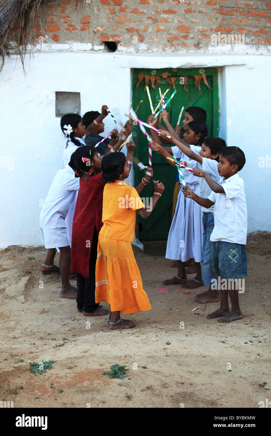 kids doing a ritual dance Andhra Pradesh South India Stock Photo - Alamy