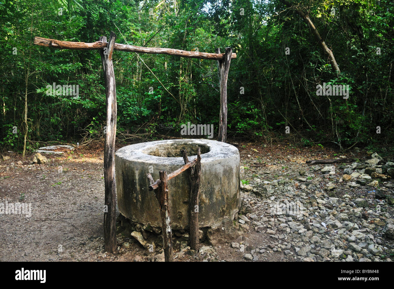 Ancient well at the Mayan ruins of Coba Yucatan Mexico Stock Photo - Alamy