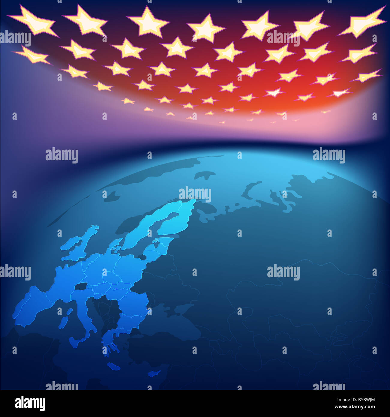 abstract background with europe map and stars Stock Photo - Alamy