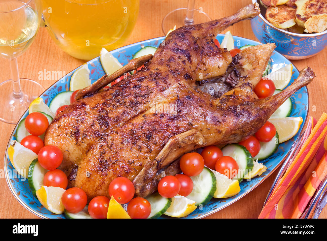 Roasted duck on the table Stock Photo - Alamy