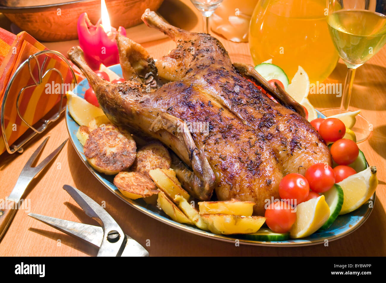 Roasted duck on the table Stock Photo - Alamy