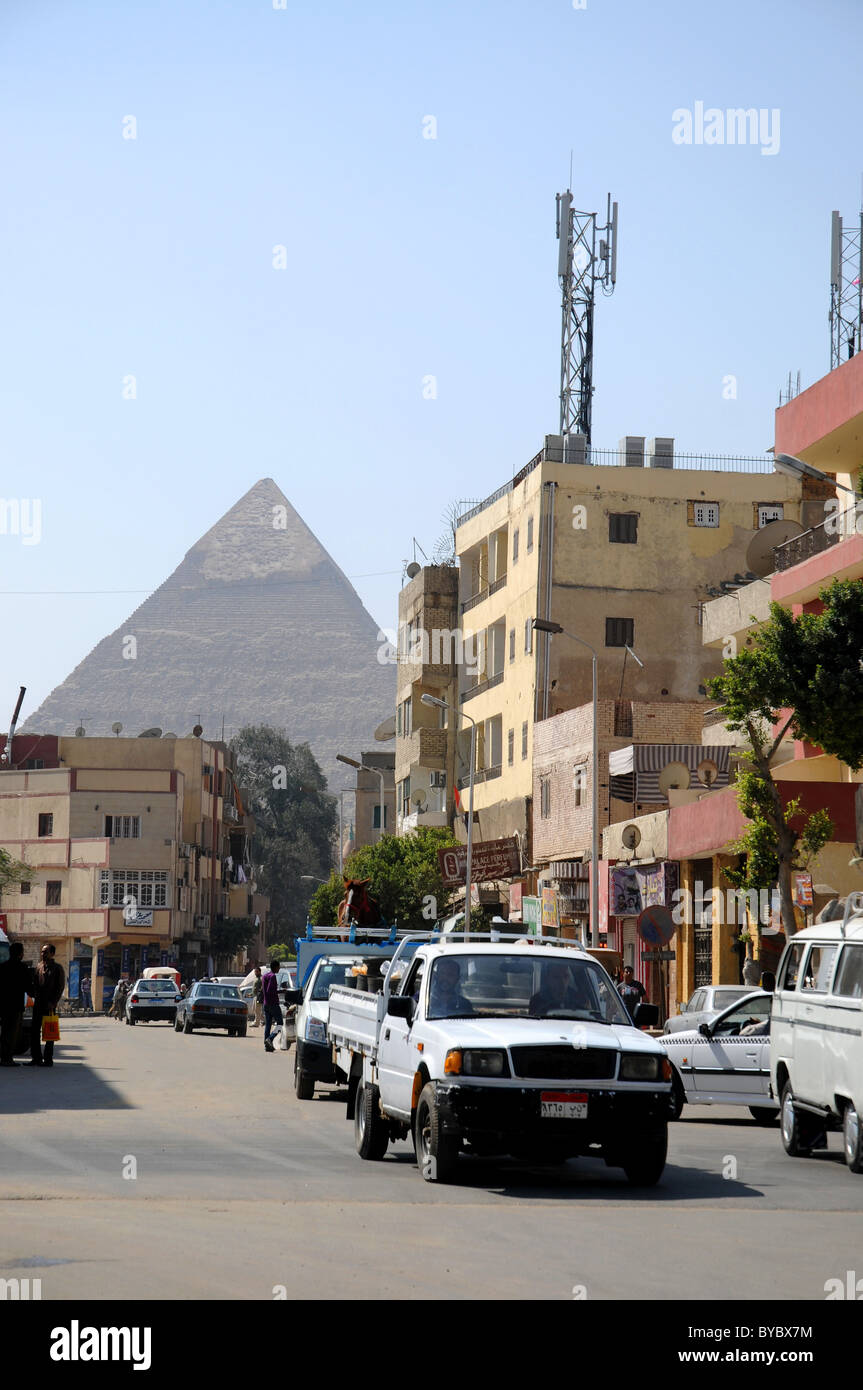 Pyramid viewed from the streets of Cairo in Egypt, Khafre Pyramid ...