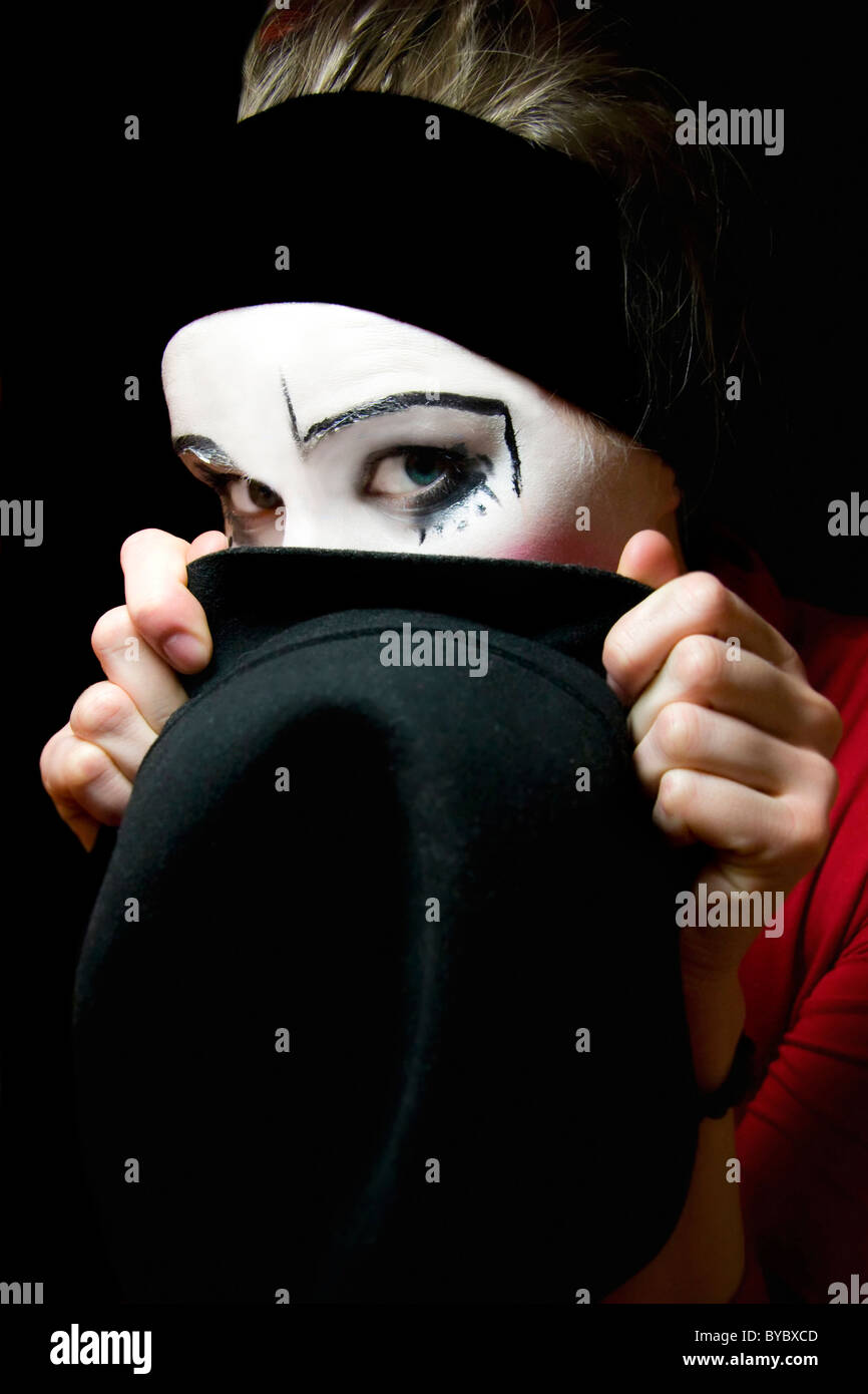Portrait of the sad mime with a hat Stock Photo - Alamy
