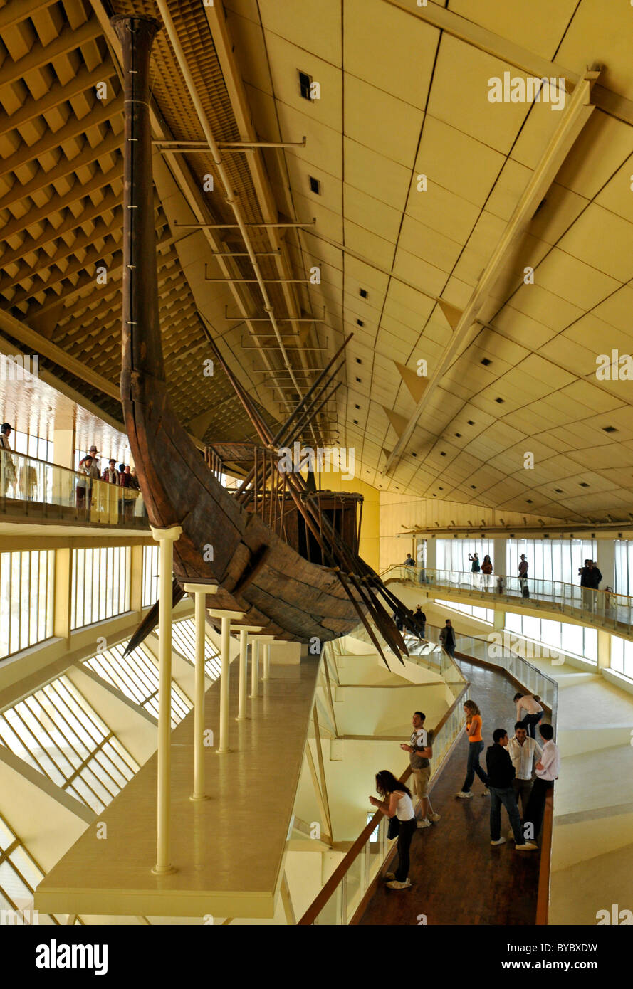 Khufu solar boat museum, King Cheops ship in the museum at the base of ...