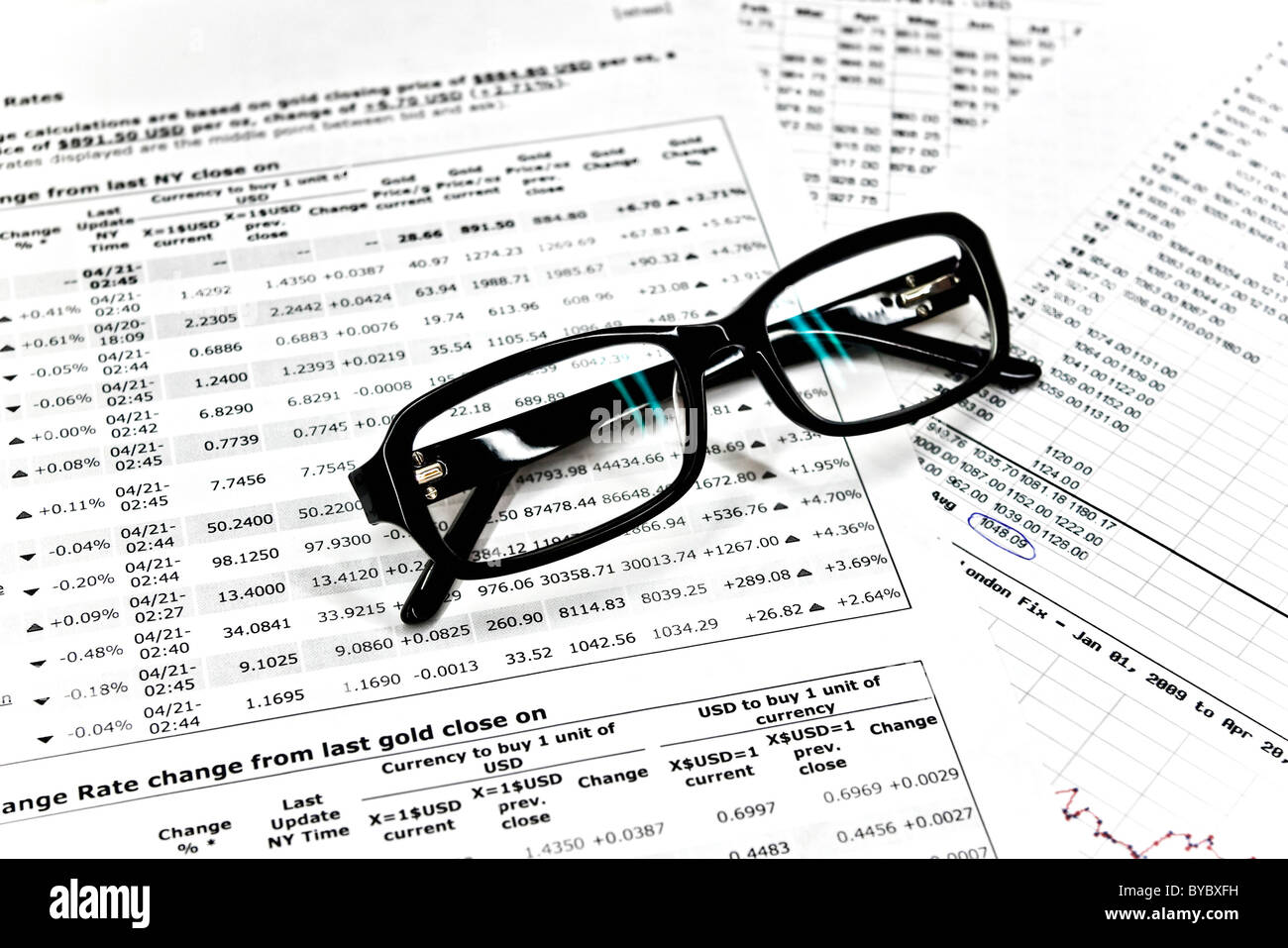 Glasses and financial documents Stock Photo - Alamy
