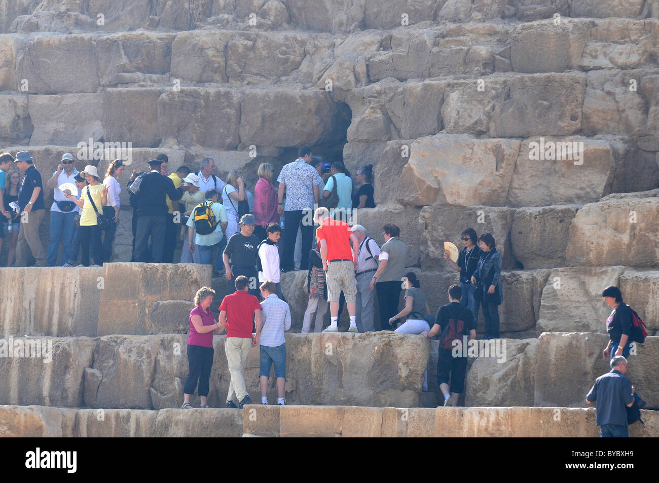 Pyramid, Giza, Egypt, tourists climb on the only open Pyramid, Giza ...