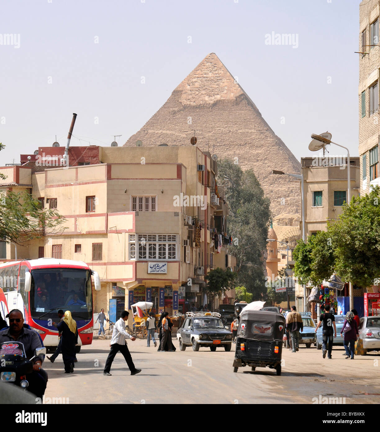 Pyramid viewed from the streets of Cairo in Egypt, Khafre Pyramid ...