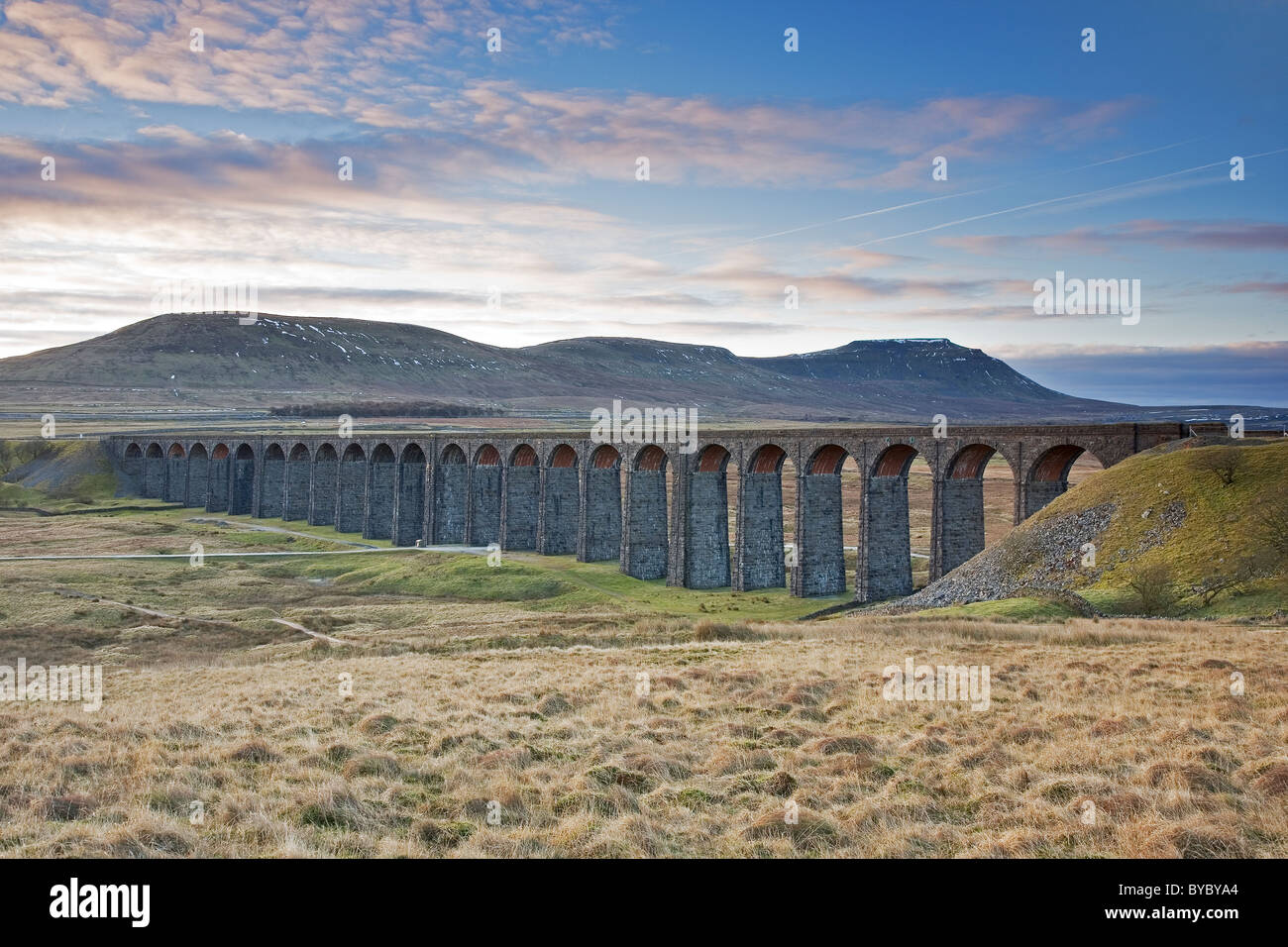 View towards Ingleborough Hill from The Ribblehead Viaduct at Batty ...