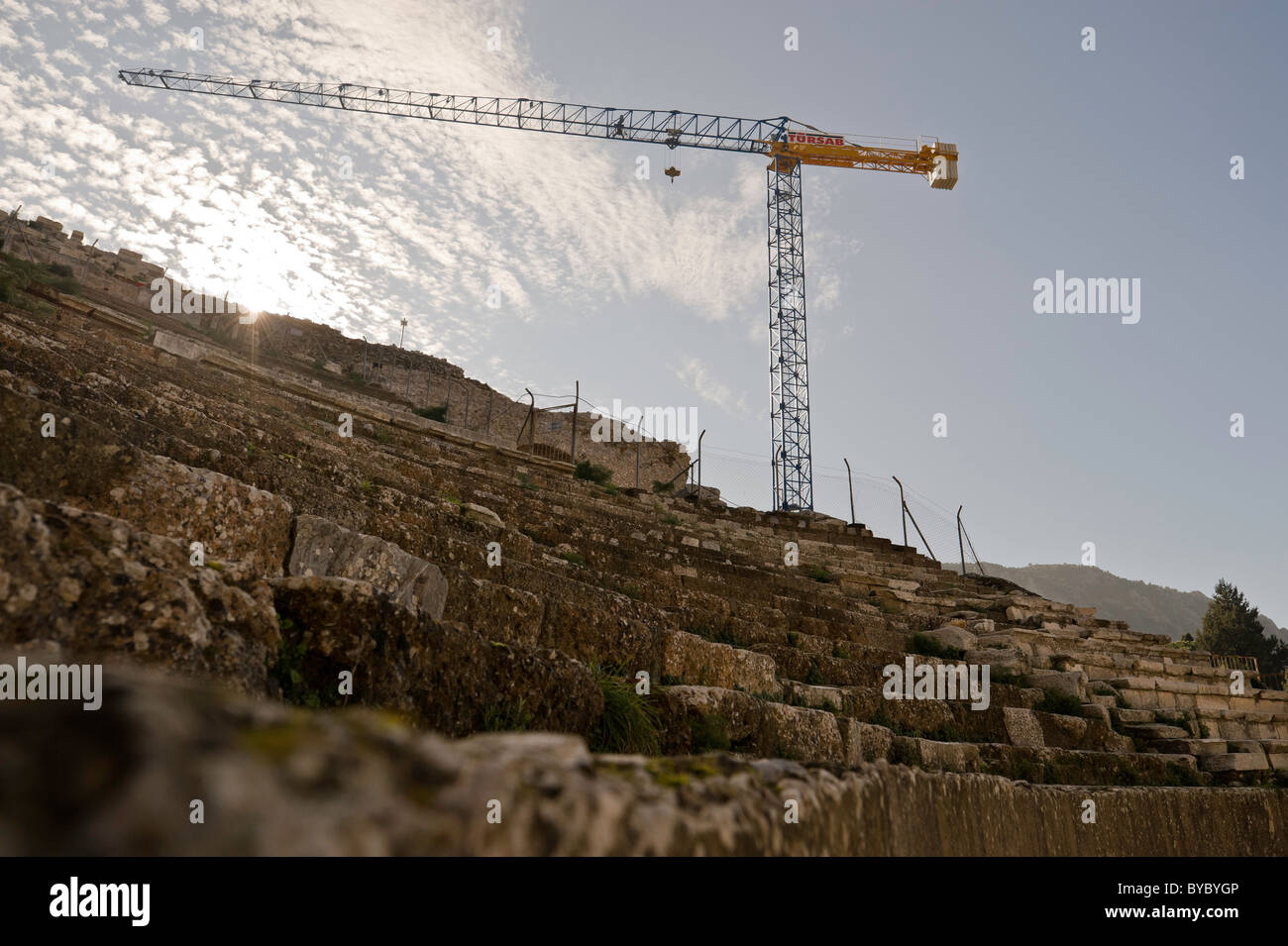 Ephesus Amphitheatre restoration work Stock Photo - Alamy