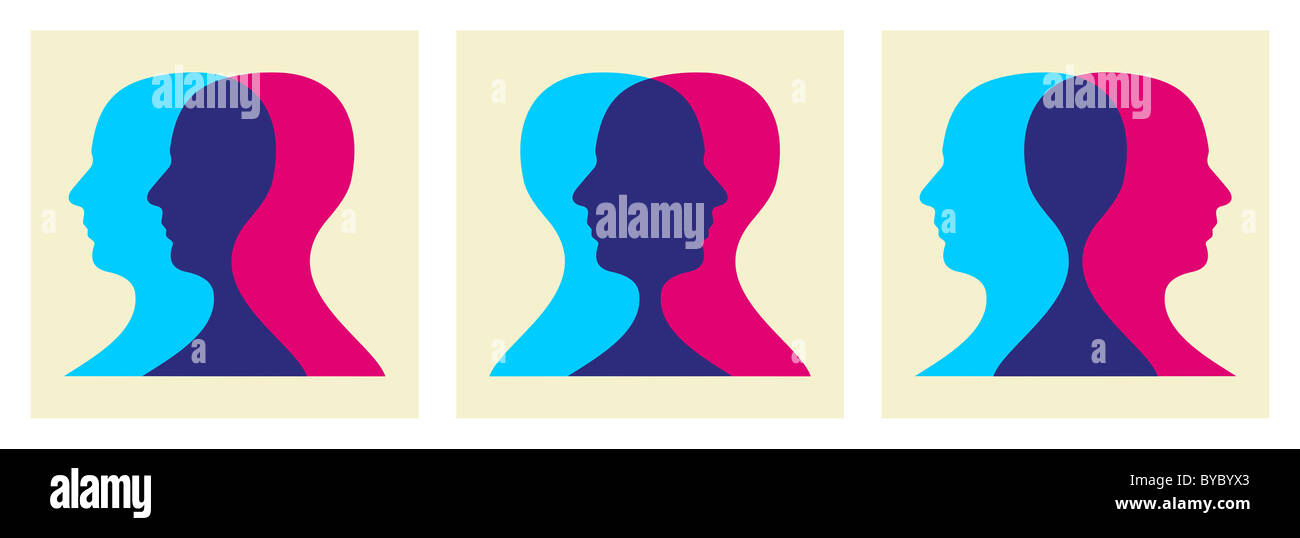 Two human heads interacting illustration. Vector file available Stock ...