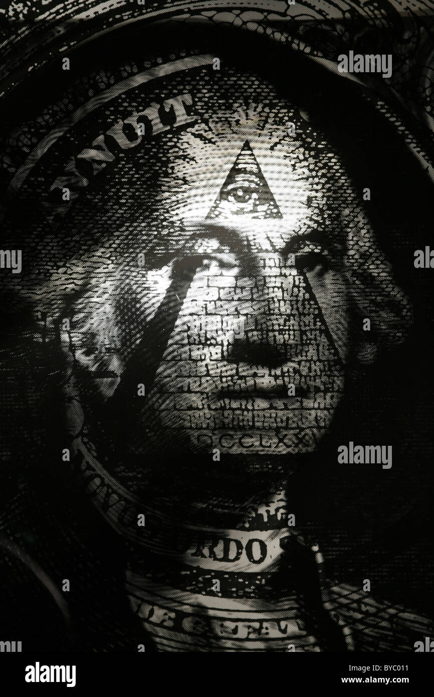 george washington's face with the pyramid and eye in pyramid juxtaposed ...