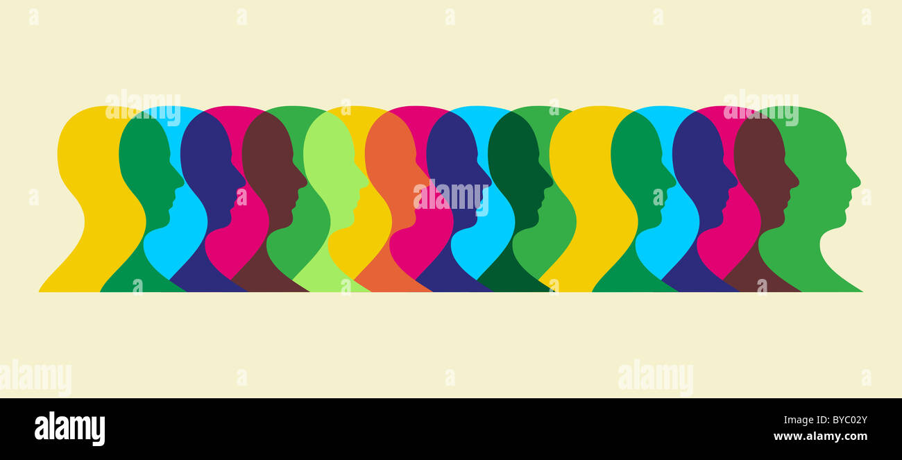 Multiple human heads interacting illustration. Vector file available ...
