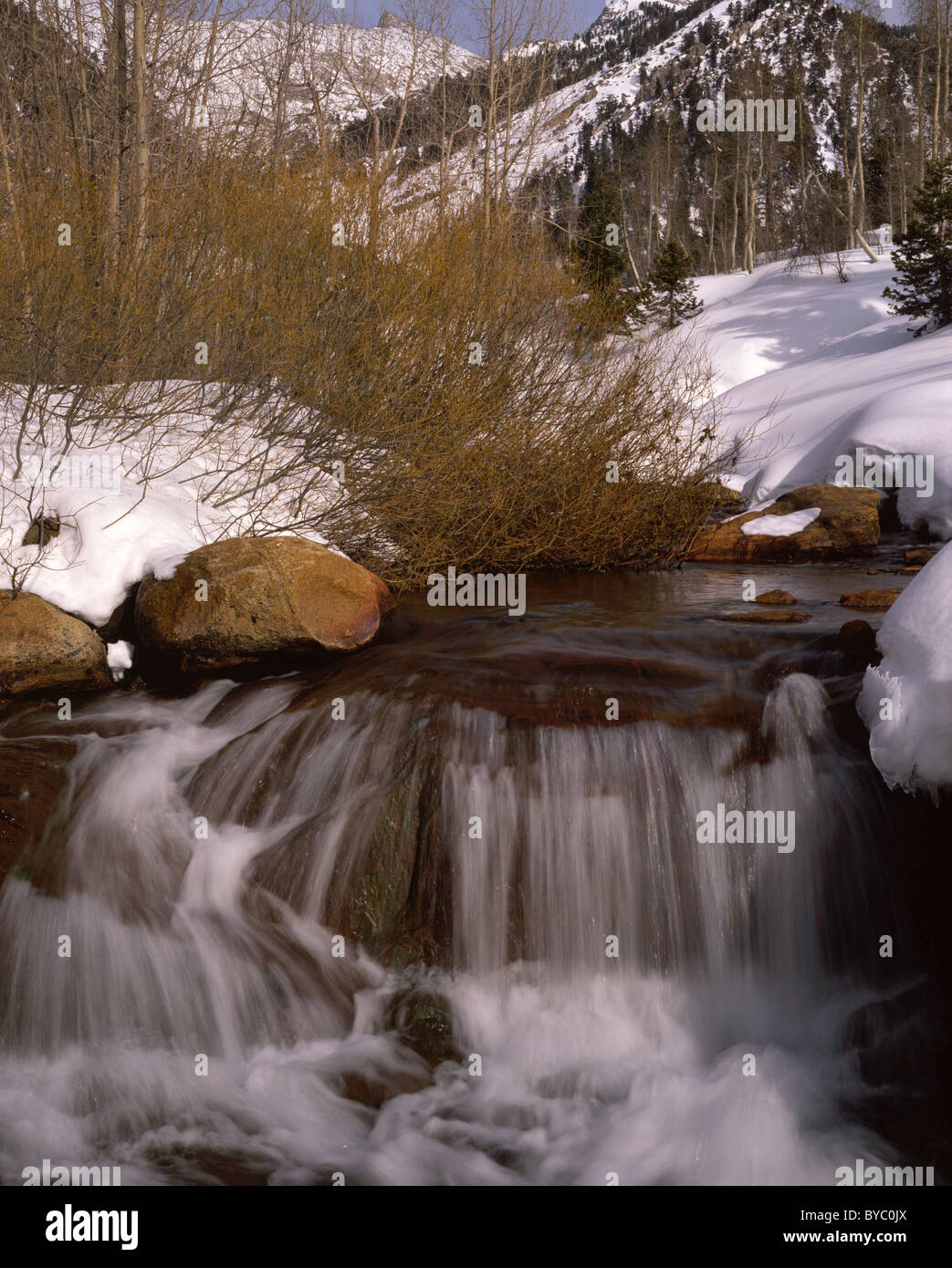 Waterfall, Winter, Sawtooth Peak, Mineral King, Sequoia and Kings ...