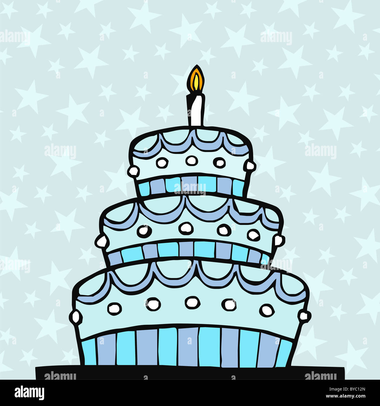 llight blue birthday cake on light blue background with stars Stock ...
