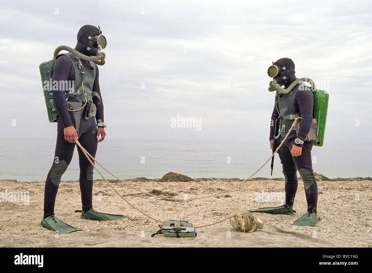 Ukrainian underwater special forces. Military diver with submachine gun ...