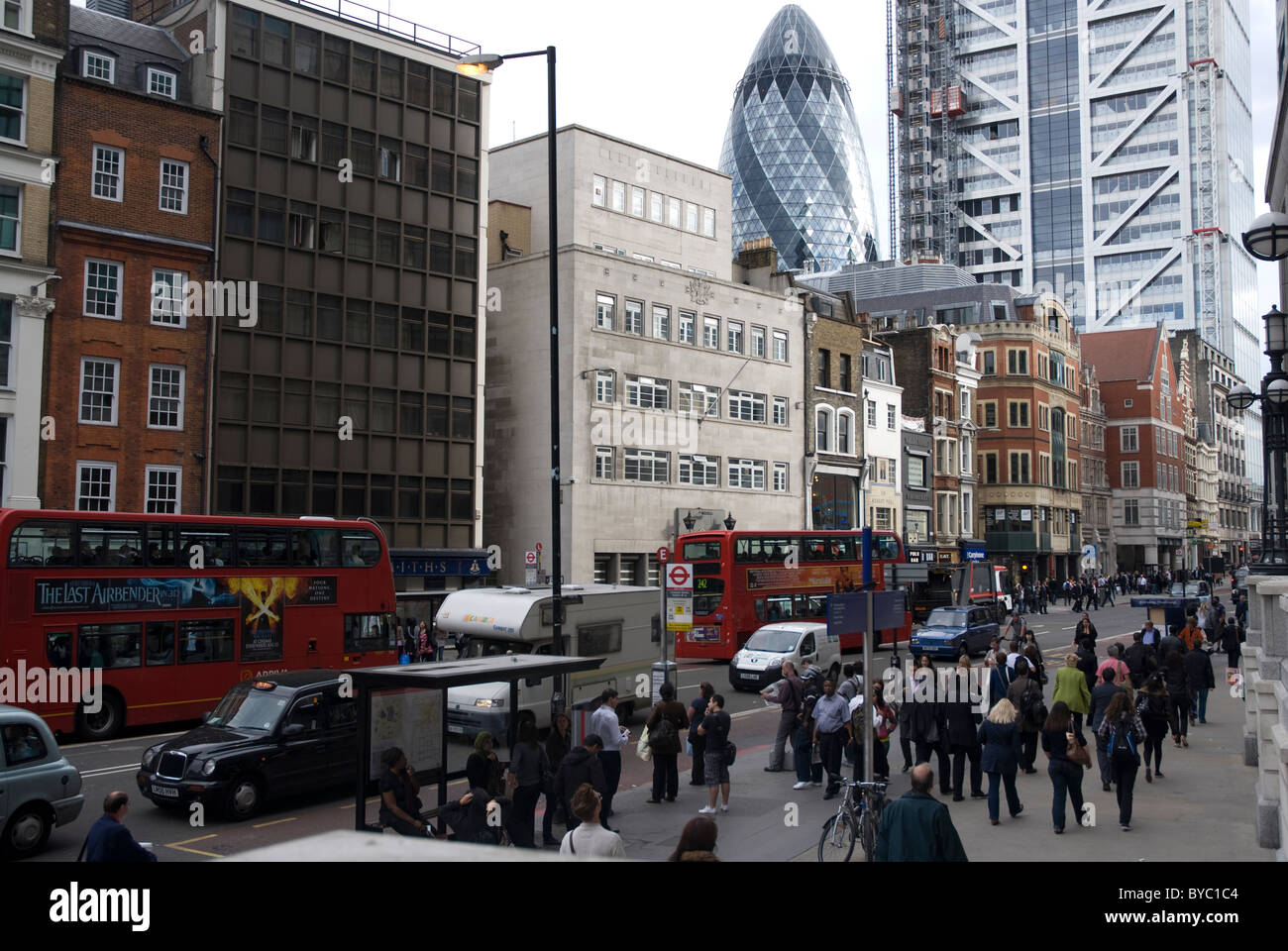 Bishopsgate City of London with the Gherkin in the background, England ...