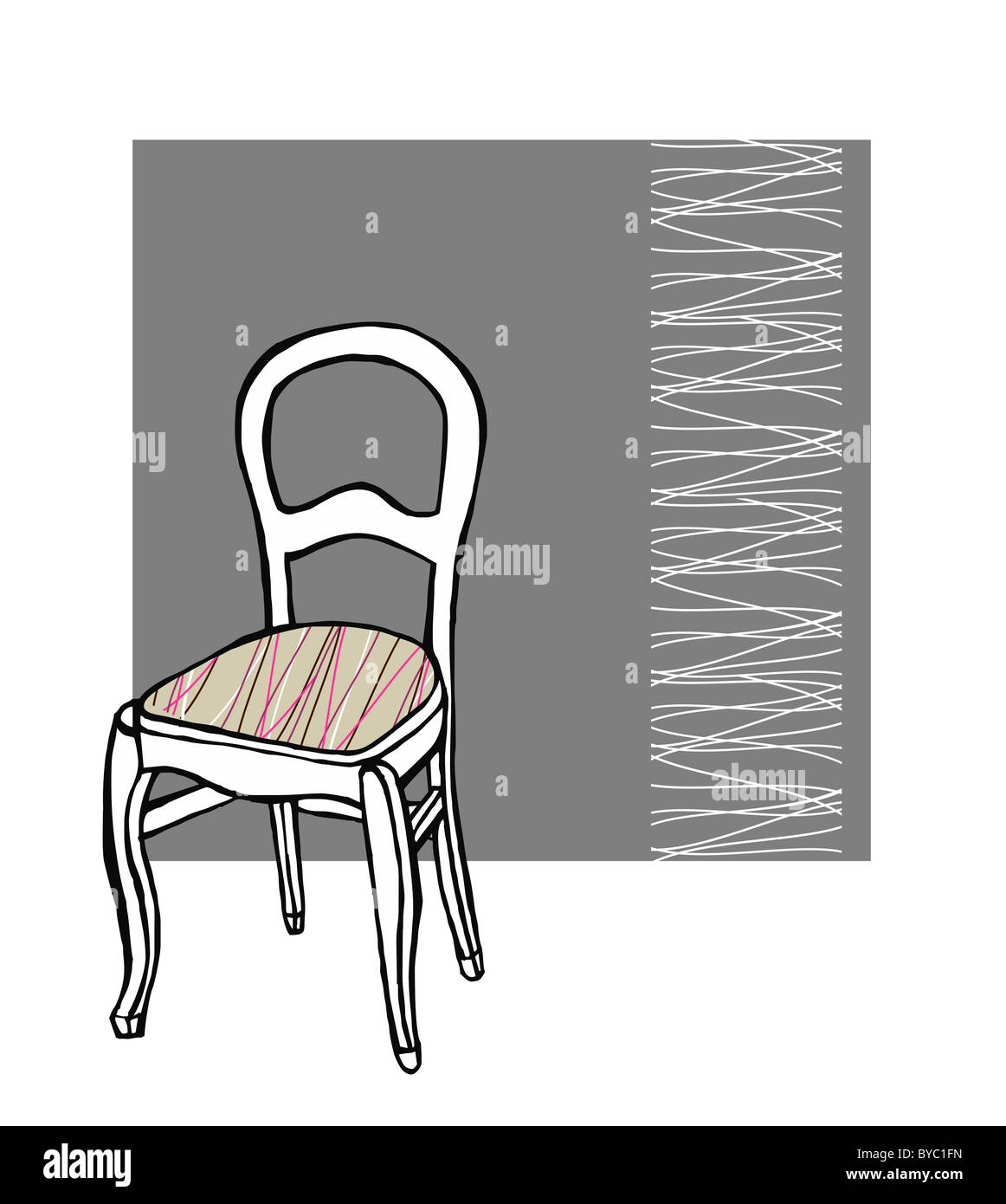 Upholstered chair with white lines pattern in the background Stock ...