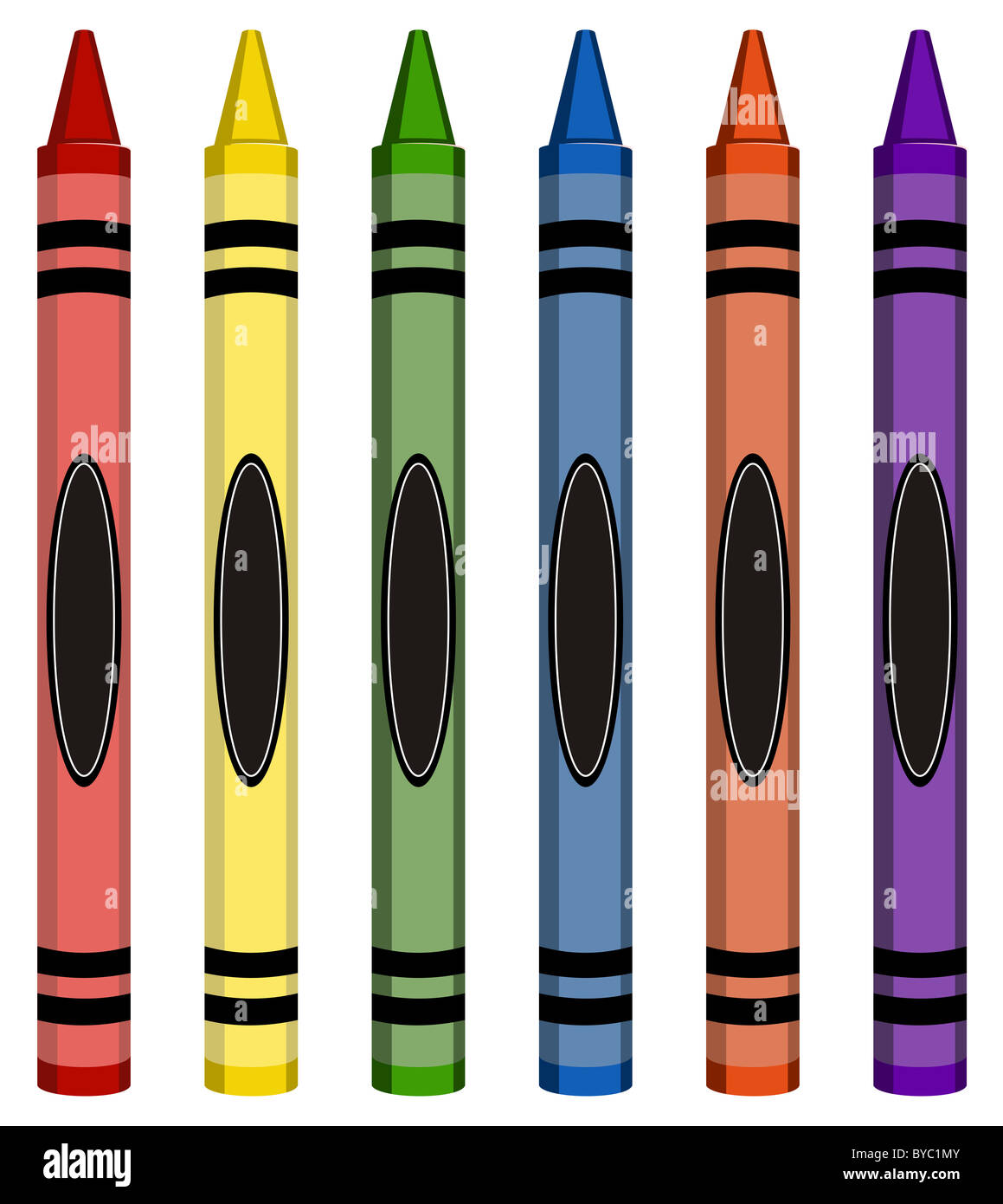 Six colorful crayons isolated on white background Stock Photo - Alamy