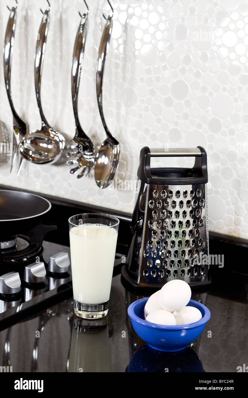 background of modern kitchen and eggs Stock Photo - Alamy