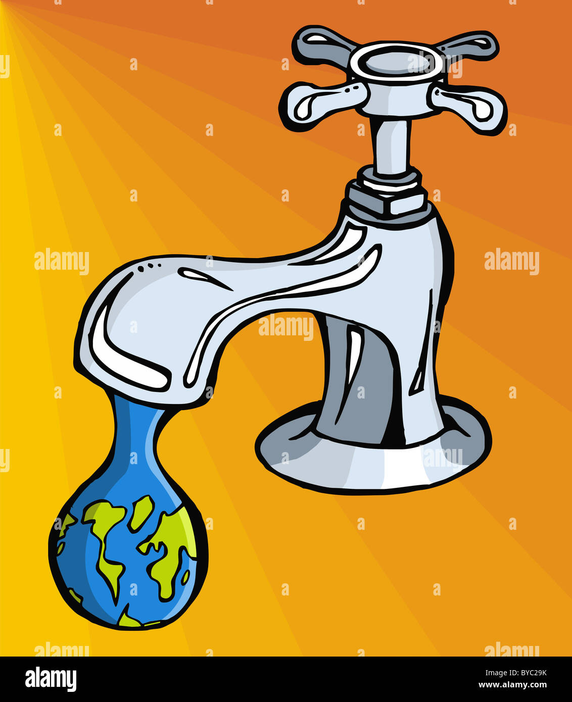Leaking faucet the earth planet shaped drop Stock Photo - Alamy